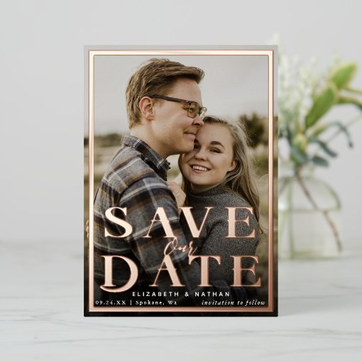 Save our Date Save the Date Frame Photo Foil Invitation | Zazzle