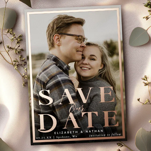 Save our Date Save the Date Frame Photo Foil Invitation | Zazzle