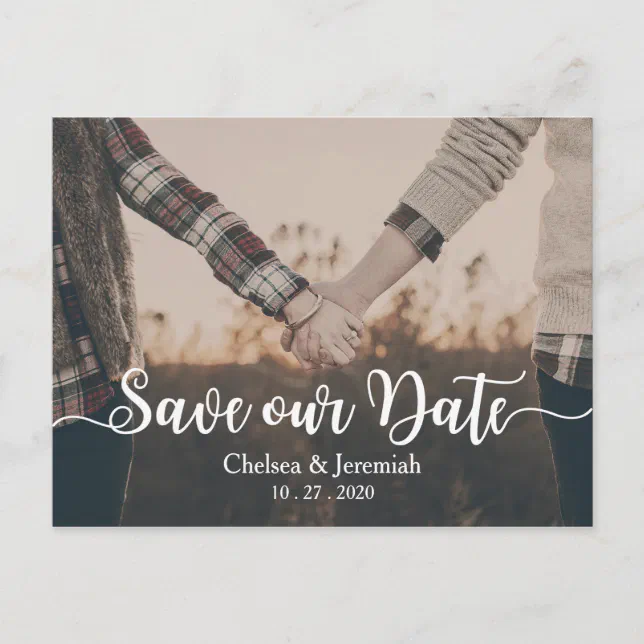 Save Our Date White Script Postcard | Zazzle