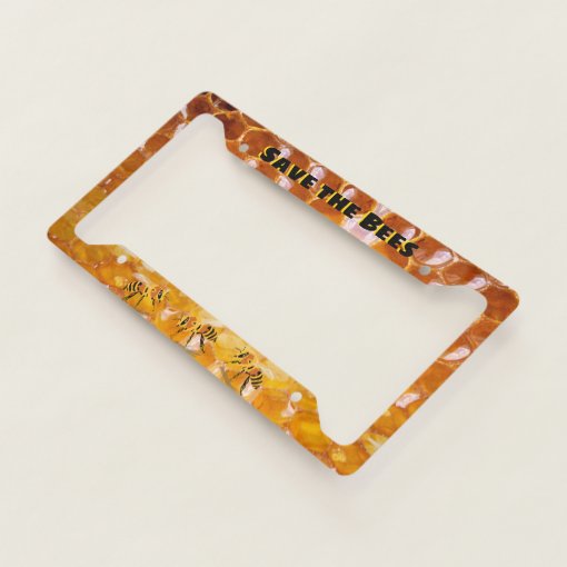 Save The Bees Honeycomb with Honeybees License Plate Frame | Zazzle