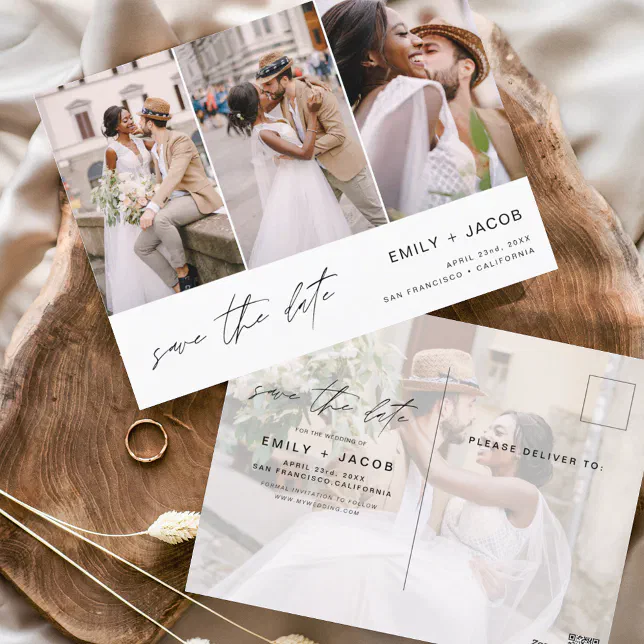 Save the Date 4 Photo Elegant Editable Modern Postcard | Zazzle
