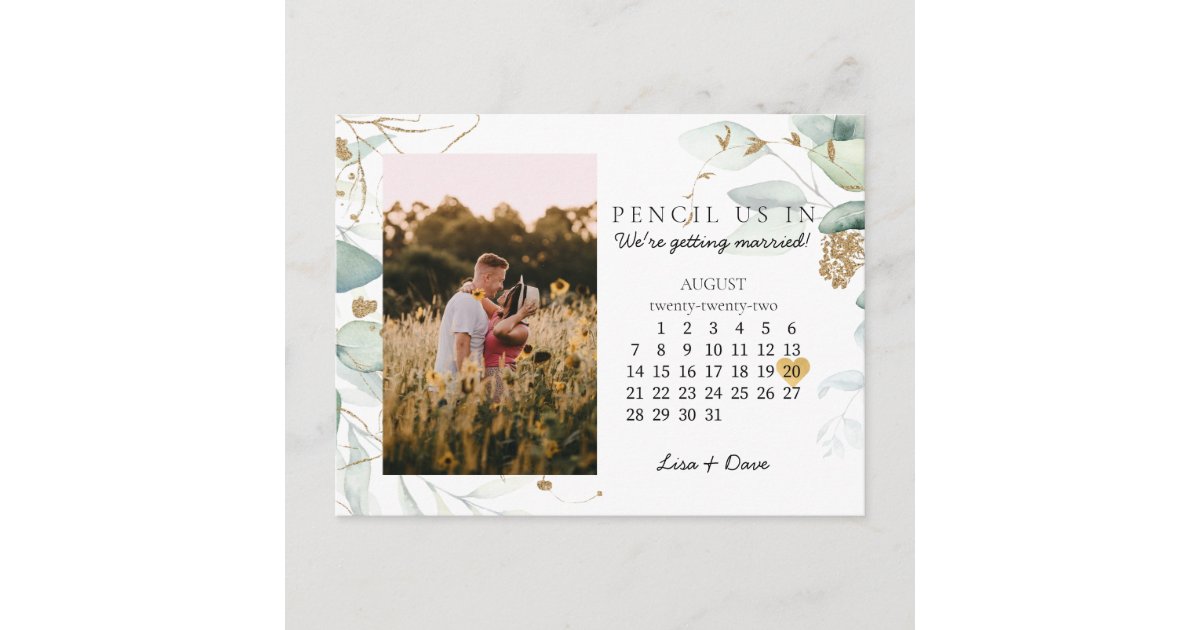 Save the Date August 2022 Botanical Elegant Gold Postcard | Zazzle