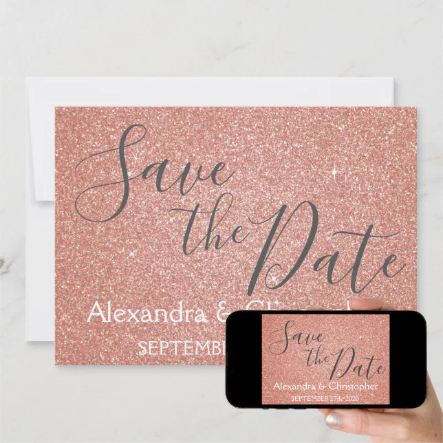 Save the Date Birthday Rose Gold Pink Glitter | Zazzle