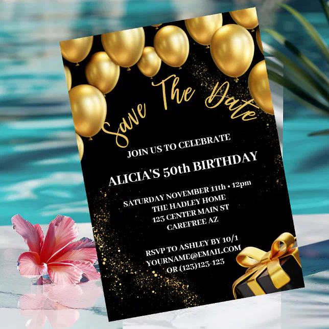 Save the Date Black Gold 50th Birthday Invitation | Zazzle