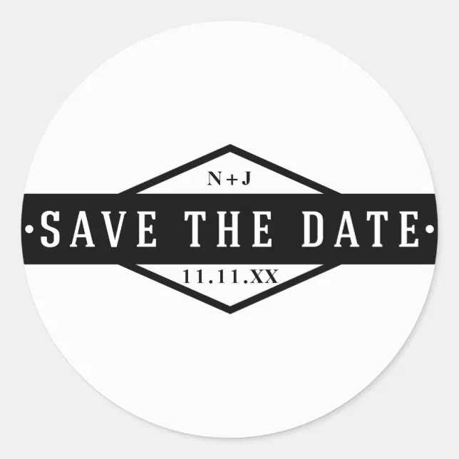 SAVE THE DATE Black & White Modern Rustic Custom Classic Round Sticker ...