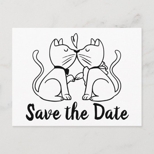 Save the Date Black White Wedding Cats Engagement Postcard | Zazzle.com
