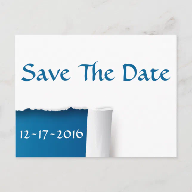 Save the Date Blue and White Photo Postcard | Zazzle