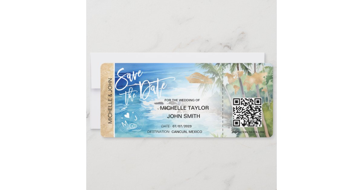 Save the Date Boarding Pass Map Cruise QR Code Inv Invitation | Zazzle