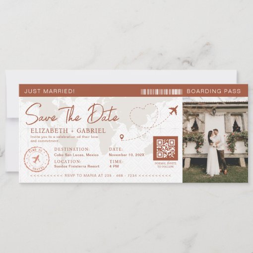 Save The Date Boarding Pass Terracotta Travel Invitation | Zazzle