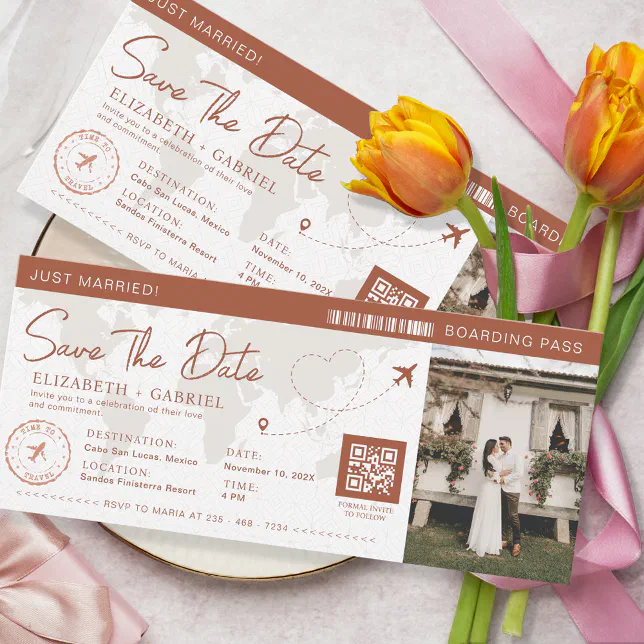 Save The Date Boarding Pass Terracotta Travel Invitation | Zazzle