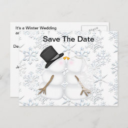 Save the Date BRIDE & GROOM Snowman Announcement Postcard | Zazzle