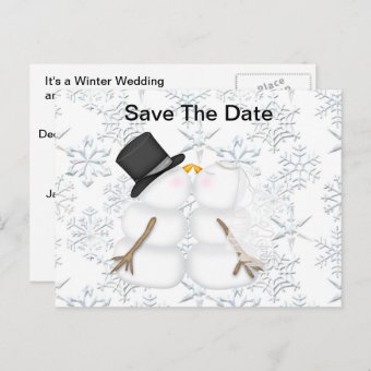 Save the Date BRIDE & GROOM Snowman Announcement Postcard | Zazzle
