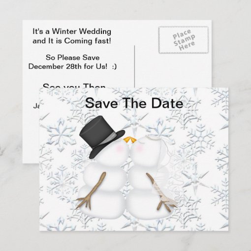 Save the Date BRIDE & GROOM Snowman Announcement Postcard | Zazzle