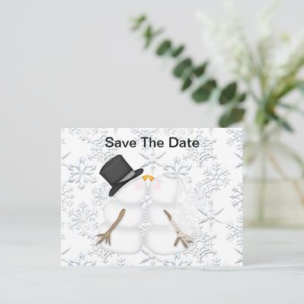 Save the Date BRIDE & GROOM Snowman Announcement Postcard | Zazzle
