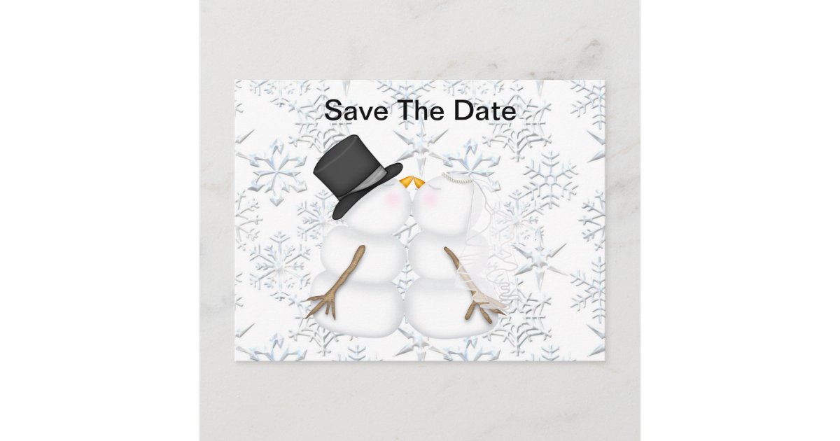 Save the Date BRIDE & GROOM Snowman Announcement Postcard | Zazzle