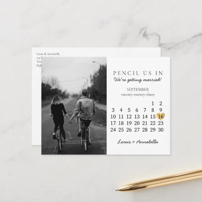 Save the Date Calendar Gold Heart September 2023 Postcard | Zazzle