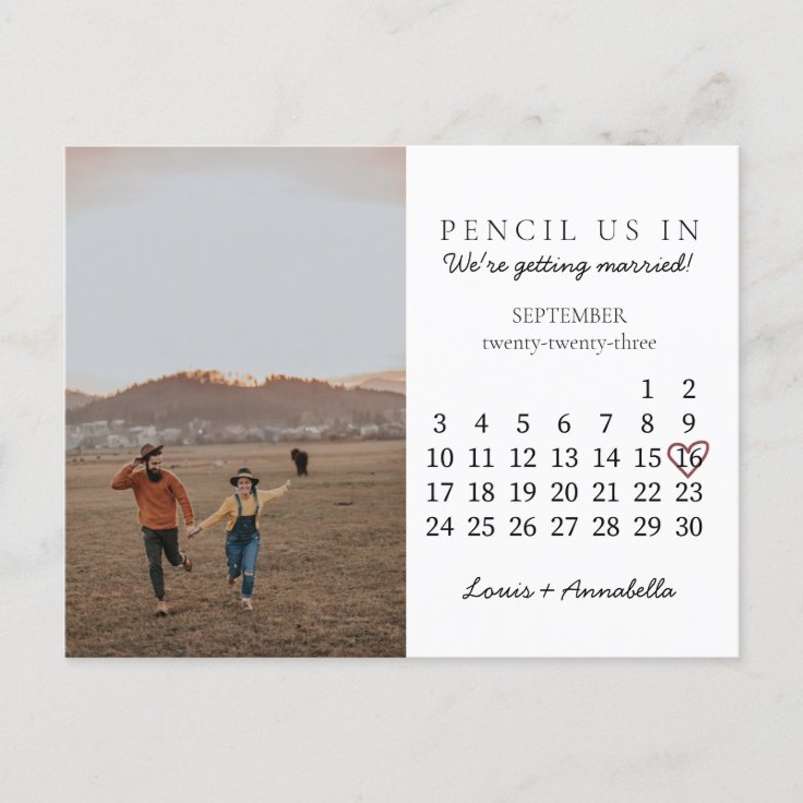 Save the Date Calendar Rose Heart September 2023 Postcard | Zazzle