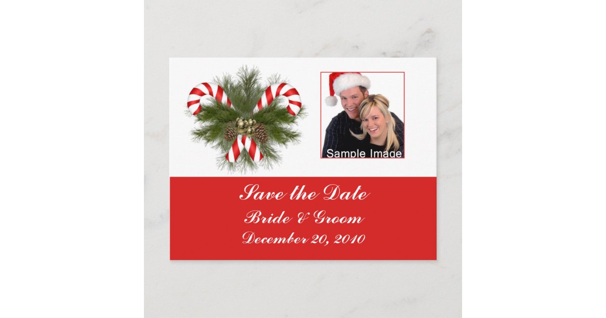 Save the Date - Candy Cane Photo Postcard | Zazzle