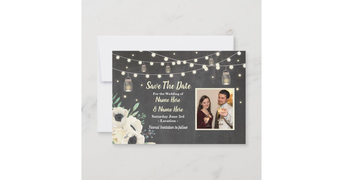Save The Date Chalk Rustic Fireflies Lights Invite | Zazzle