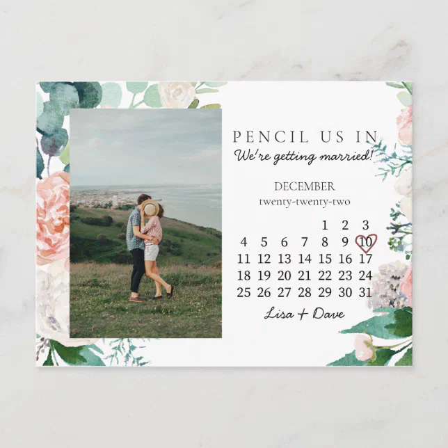 Save the Date December 2022 Blush Floral Gold Chic Postcard | Zazzle