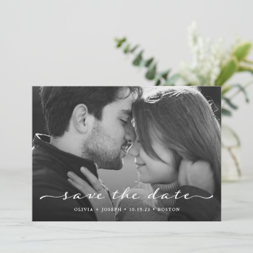 Save the Date | Delicate Script Photo and QR Code | Zazzle
