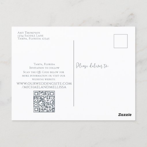 Save the Date Dusty Blue Wedding Photo QR Code Postcard | Zazzle