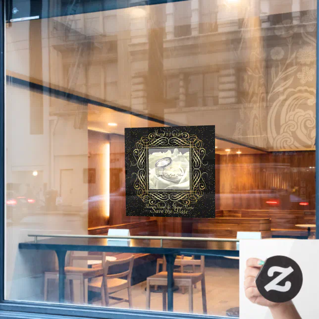 Save the Date Elegant Gold Foil Dots Look Window Cling | Zazzle