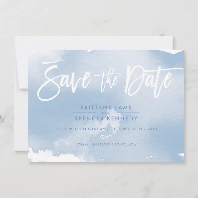 SAVE THE DATE elegant muted pale blue watercolor | Zazzle