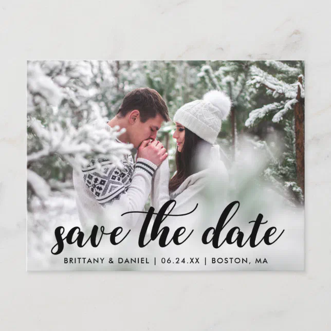 Save The Date Engagement Photo Modern Script B Postcard | Zazzle