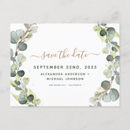 Save the Date Eucalyptus Greenery Succulent Announcement Postcard | Zazzle