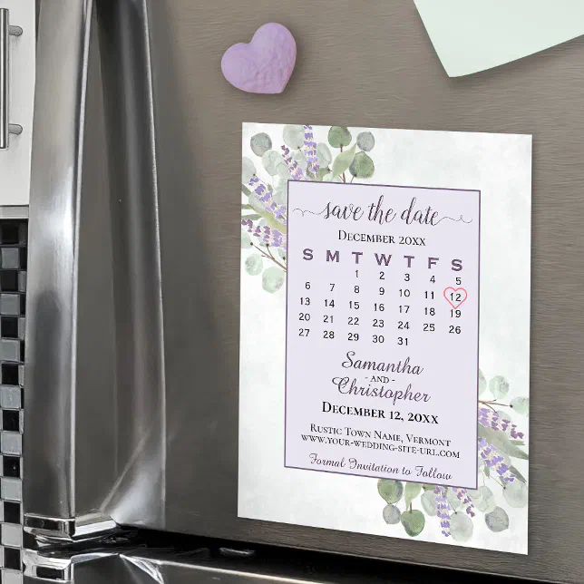 Save the Date Eucalyptus Lavender Calendar Magnet | Zazzle