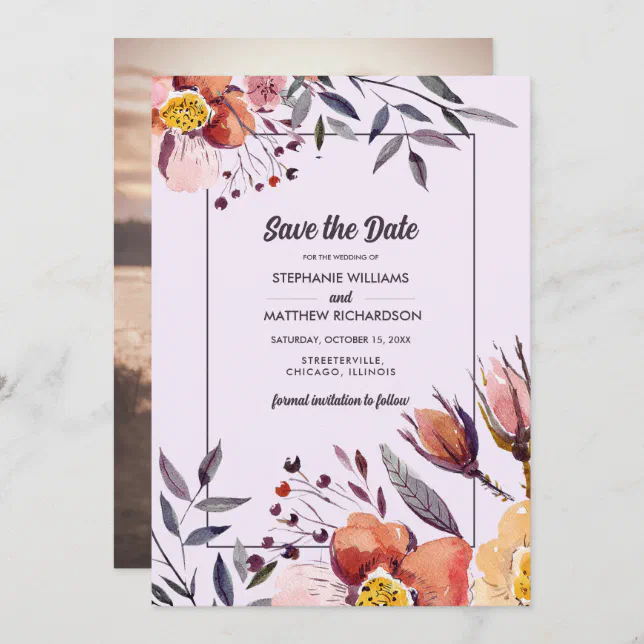 Save the Date. Fall Flowers Plum Wedding Photo Invitation | Zazzle