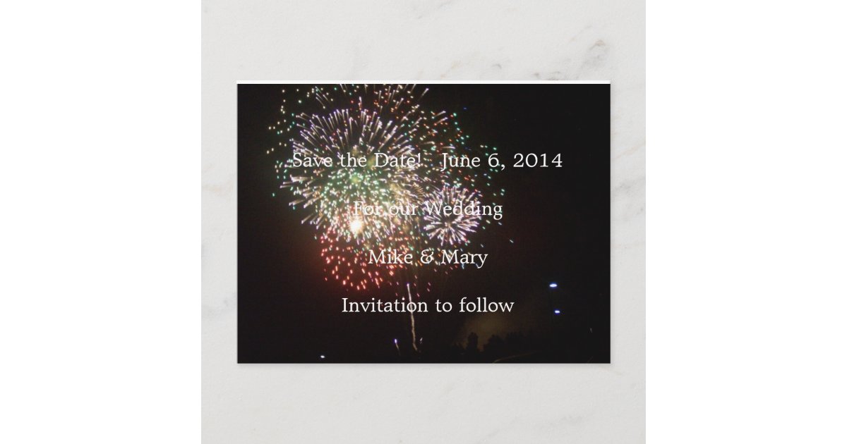 Save the date fireworks announcement postcard | Zazzle
