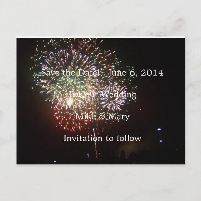 Save the date fireworks announcement postcard | Zazzle