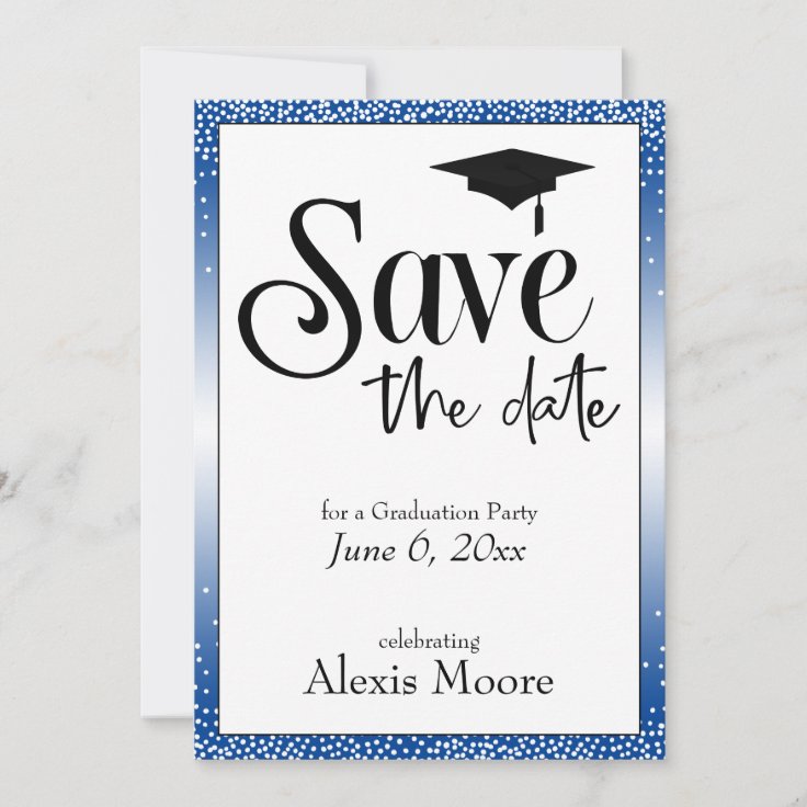 Save the Date for Graduation Party Black on Blue Invitation | Zazzle