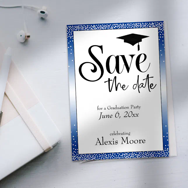 Save the Date for Graduation Party Black on Blue Invitation | Zazzle