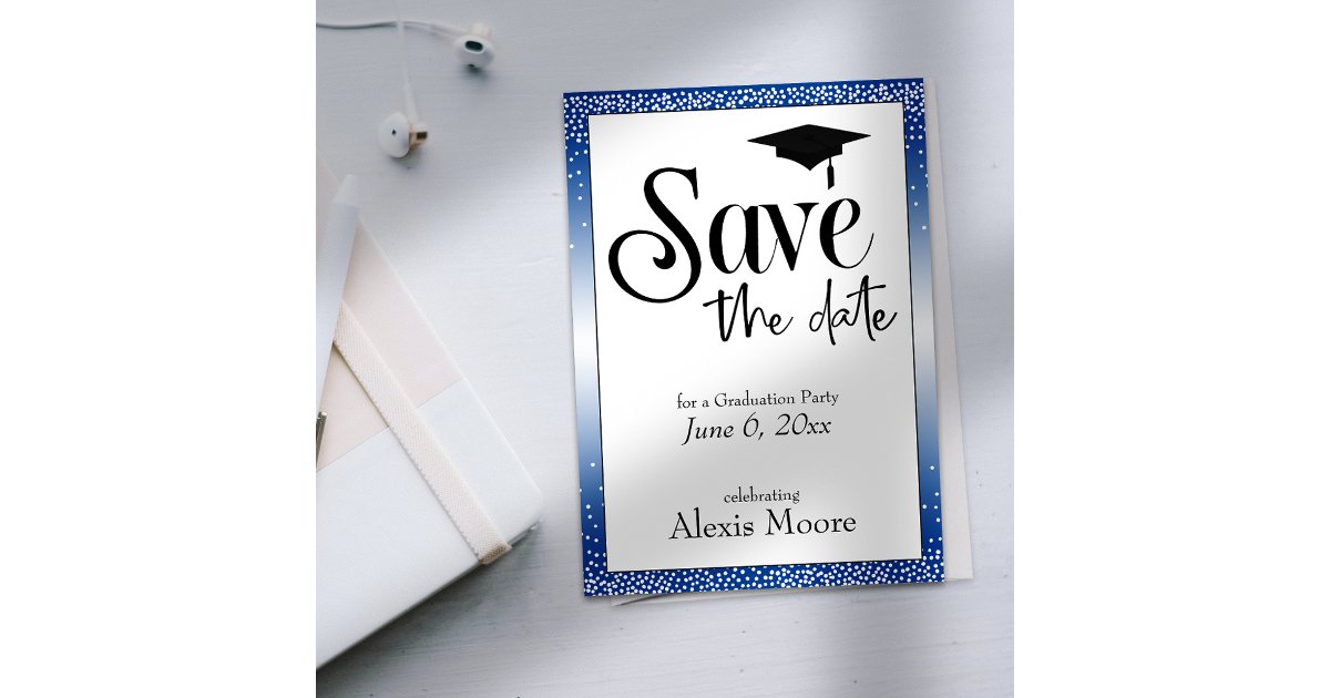Save the Date for Graduation Party Black on Blue Invitation | Zazzle