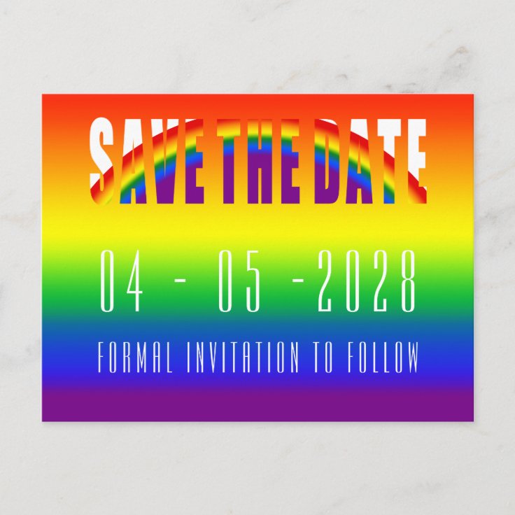 Save The Date Gay Wedding LGBT Gay Pride Party Postcard | Zazzle
