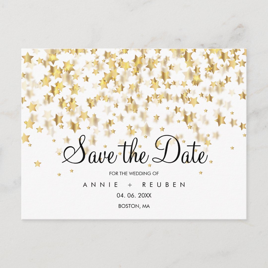 Save the Date Gold Stars Postcard | Zazzle