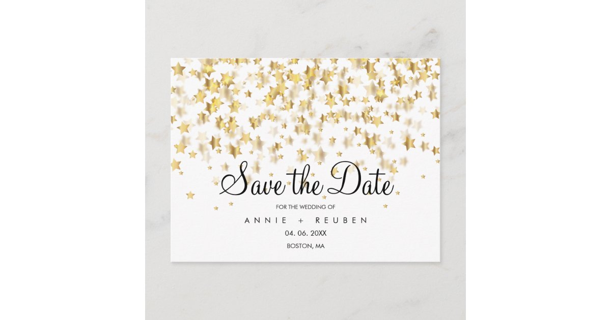 Save the Date Gold Stars Postcard | Zazzle