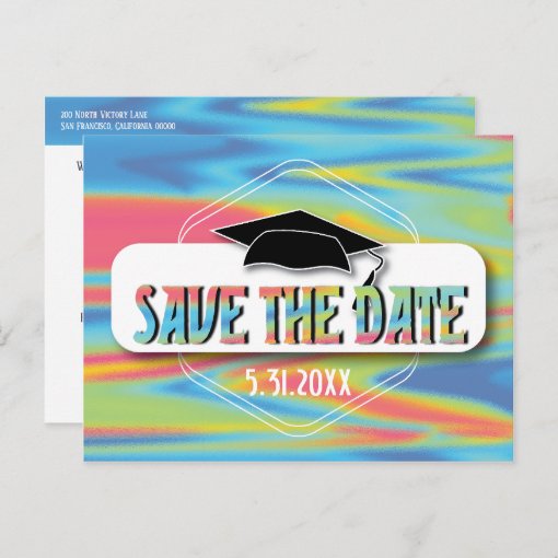 Save The Date Graduation Modern Colorful Postcard | Zazzle
