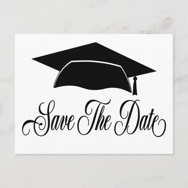 Save The Date Graduation -Simple Black White Announcement Postcard | Zazzle