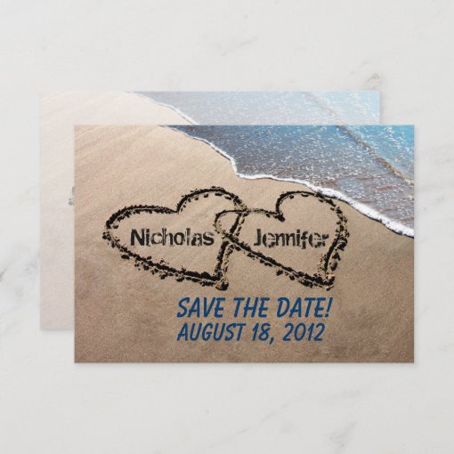 Save The Date Hearts Sand Beach Wedding Invitation | Zazzle