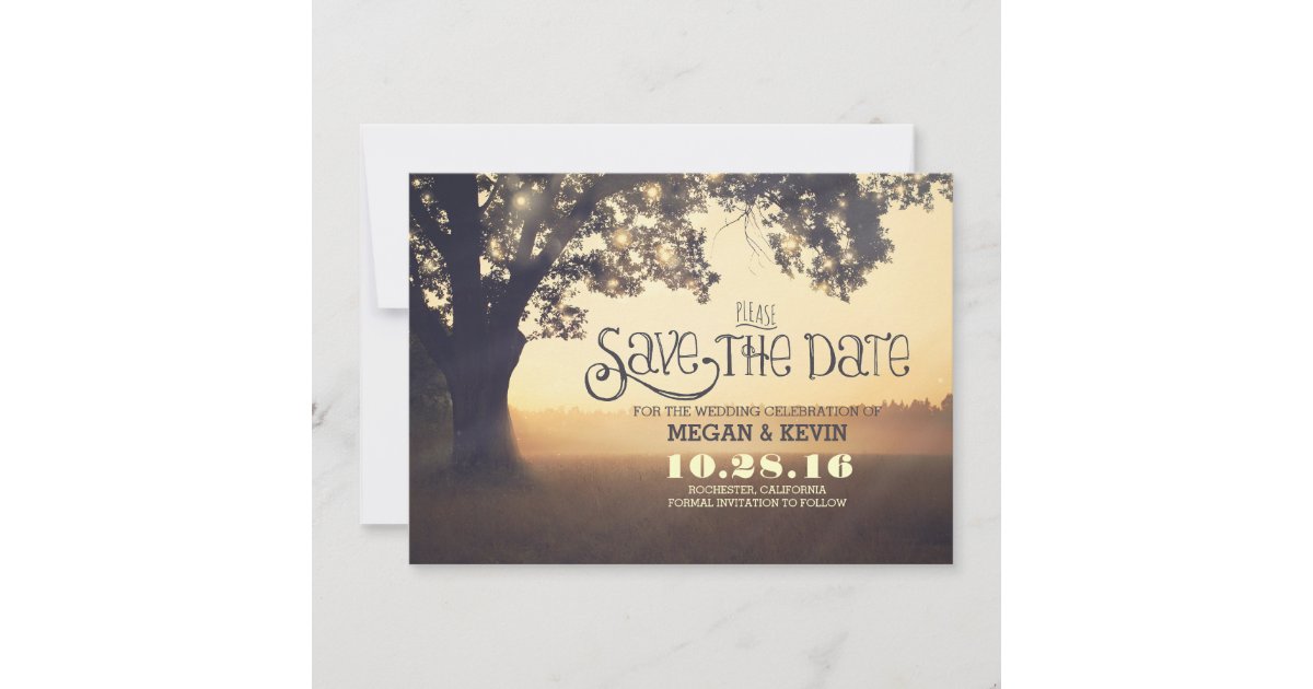 Save the Date Invitation with Tree & Lights | Zazzle