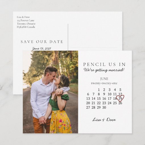 Save the Date June 2021 Month Calendar Pink Heart Postcard | Zazzle