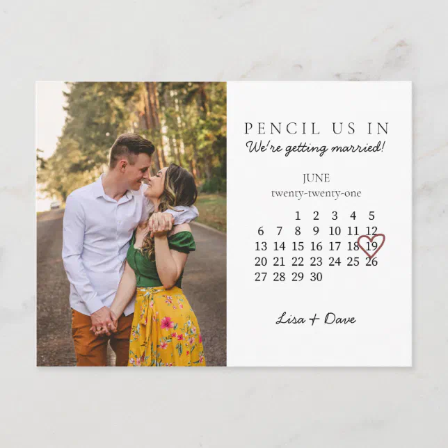 Save the Date June 2021 Month Calendar Pink Heart Postcard | Zazzle
