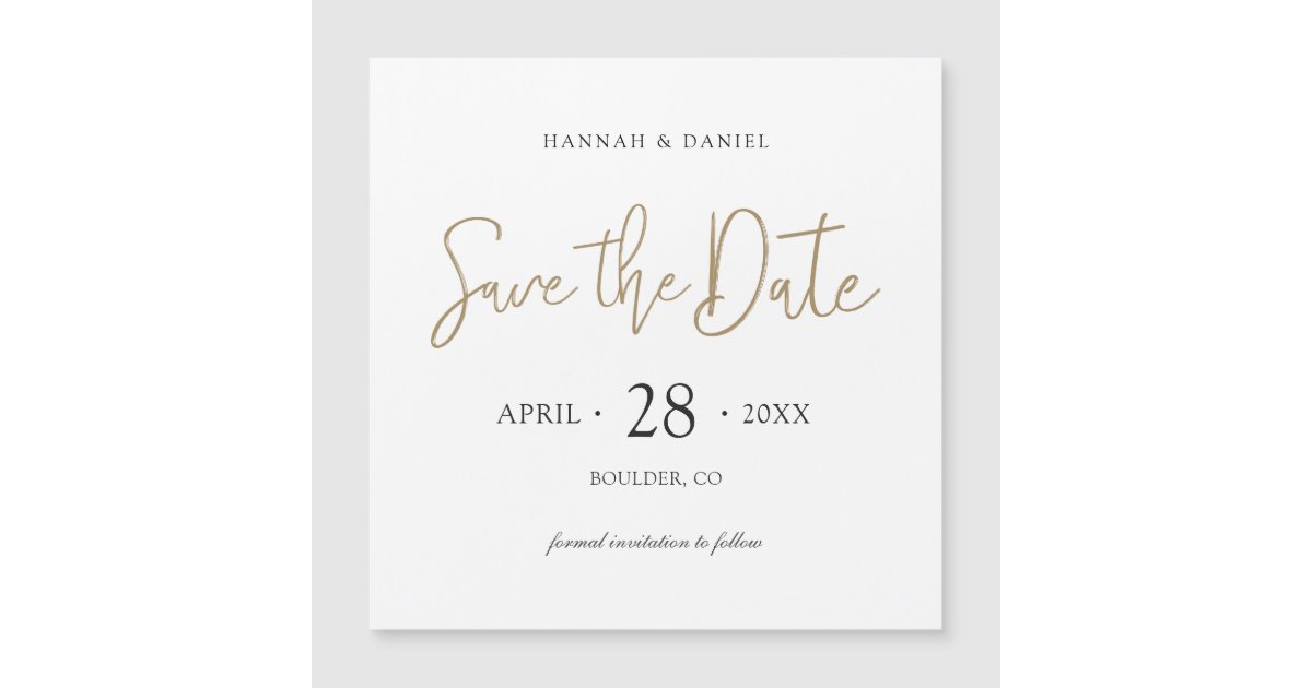 Save the Date Magnets No Photo Custom Gold Script | Zazzle