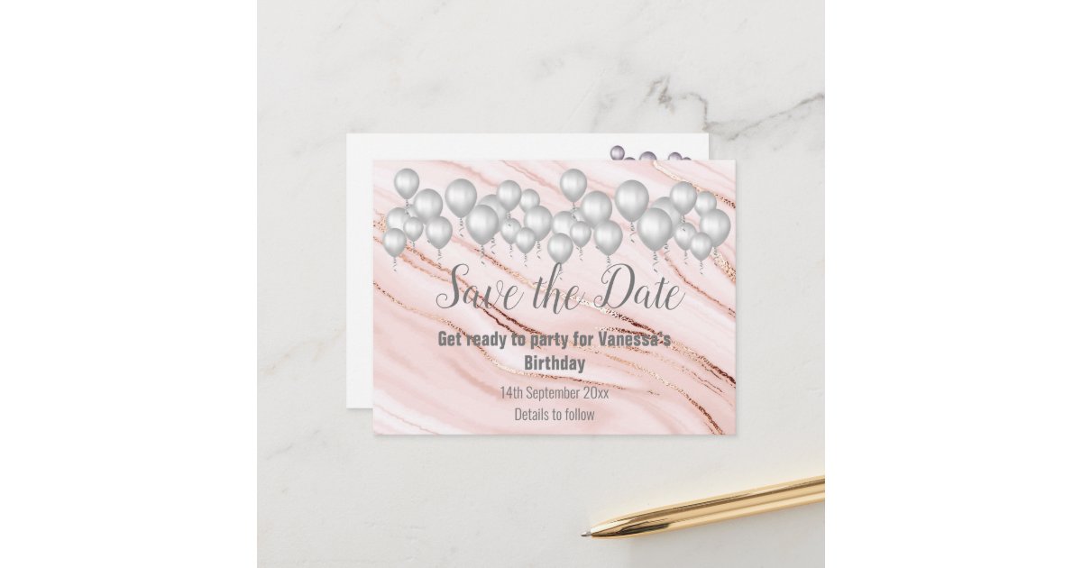 Save the Date Marble Balloon Sparkle All Occassion Announcement ...