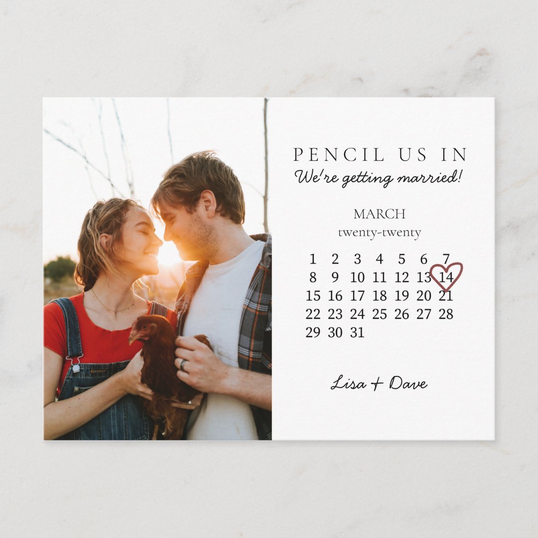 Save the Date March 2020 Calendar Pink Heart Postcard | Zazzle