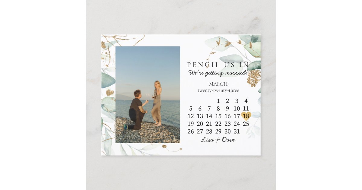 Save the Date March 2023 Botanical Elegant Photo Postcard | Zazzle